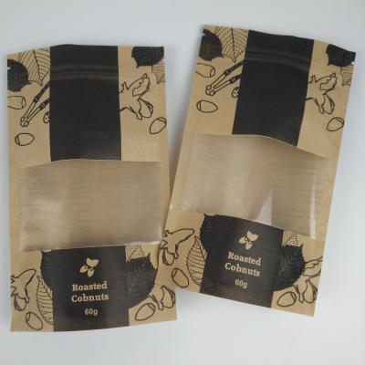 China Recycle Stand Up Pouch Food Grade Zip Lock Heat Seal Printed Biodegradable Custom Food Kraft Paper Bag With Clear Window for sale