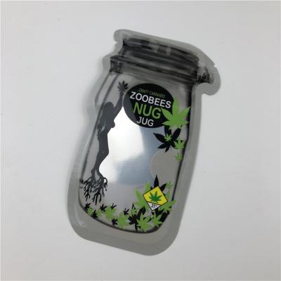 China Mason Jar Pouches For CBD Seeds CBD Flower Gummies THC Indica Leaf Irregular Packing Pouches With Zipper for sale