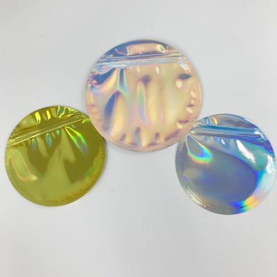 China Plain Plack Hologram Ziplock Foil Bags Packaging Edible Round Circle Mylar Pouch for sale