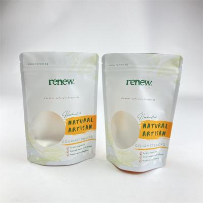 China Biodegradable PLA Clear Window Stand Up Pouch 100g 250g 500g For Cashew Peanut Snack for sale