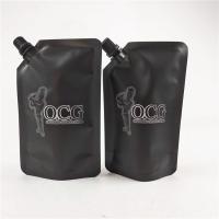 China Squeeze Liquid Stand Up Spout Pouch Bag Black Matte Print Label Juice for sale