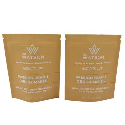 China Hot Sale Custom Design Printed Biodegradable Stand Up Kraft Paper Bag Eco Friendly Gummie Candy Packaging for sale