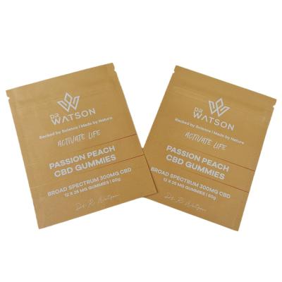 China Hot Sale Biodegradable Stand Up Kraft Paper Smell Proof Bags with Logo Resealable Mylar Bags for Edible Gummy for sale