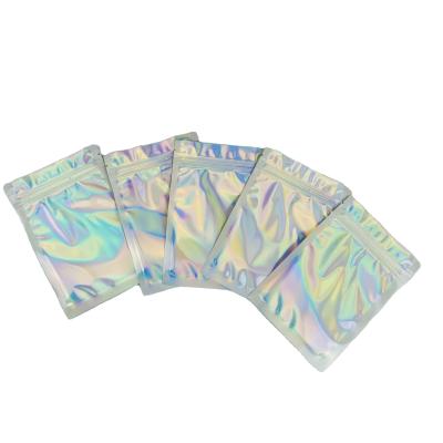 China Customized Logo Zip Lock  Bags Flat Holographic Film Mini Mylar Three Side Seal for sale