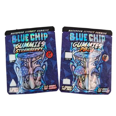 China Die Cut Cali 3.5g 7g 14g 28g Mylar Bagsfor Gummies Chewing Gum Holographic Smell Proof Ziplock Bags for sale
