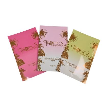 China Custom Plastic Bath Salt Bags 3 Side Seal Flat Pouch 1000 pcs MOQ for sale