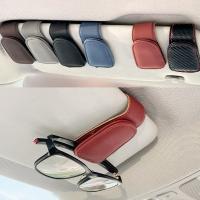 China Portable Sunglasses Holder 85×50×35mm PU Leather Magnetic Clip for Car Interior Eyeglass Storage for sale