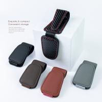 China Portable Sunglasses Holder 85×50×35mm PU Leather Magnetic Clip for Car Interior Eyeglass Storage for sale