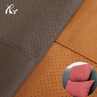 China 0.8mm Thick Punched Suede Microfiber PU Leather Material 137cm Wide for Shoes Furniture Cars for sale