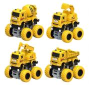 China Plastic Pull Back Friction Powered Construction Engineering Vehicle Dump Crane Mixer Truck Kids Toy Car 12 Piece Display for sale