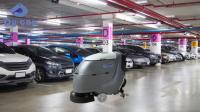 China Quiet Parking Garage Scrubber Erases Tire Marks Oil Stains With 550W Brush Motor And 800mm Squeegee Width for sale