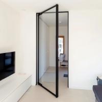 China Ultra Narrow Frame Edge Interior Aluminium Pivot Doors 8mm Single Glass for sale