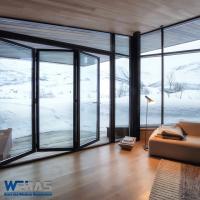 China Silent Track Windproof Aluminium Folding Doors Simple Structure Single Glass 8mm for sale