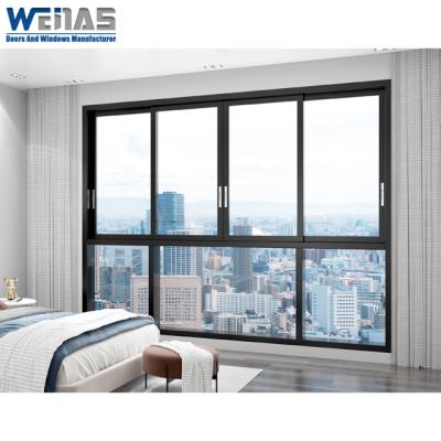 China Waterproof Double Tempered Glass Aluminium Frame Sliding Glass Window With Mosquito Screen for sale