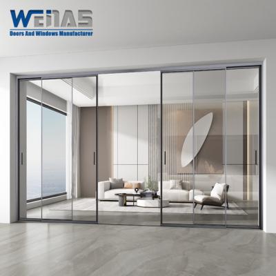 China Large Glass Ultra Narrow Aluminium Partition Sliding Door Slim Frame For Villa House for sale