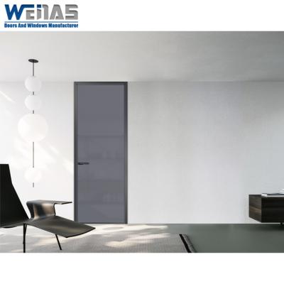 China Slim Frame Interior Casement Aluminum Toilet Door For Kitchen Bedroom for sale