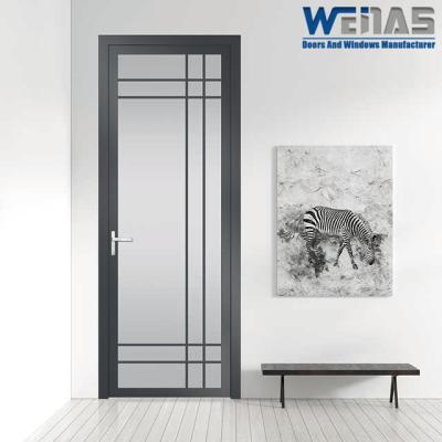 China Double Tempered Glass Aluminium Washroom Door Ultra Narrow Frame Waterproof for sale