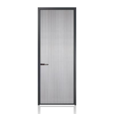 China Single Glass Slim Edge Design Aluminum Bathroom Door With Craft Glass for sale