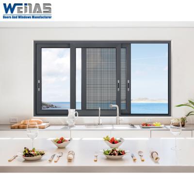 China Noise Free Tracks Inexpensive Aluminium Sliding Windows With Stainless Steel Mesh for sale
