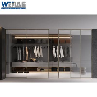 China Space Saving Interior Sliding Doors Room Dividers Ultra Narrow Frame Cloakroom With Sound Insulation for sale