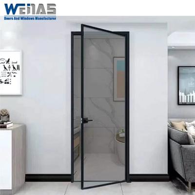China 8mm Single Glass Interior Casement Aluminium Swing Toilet Door For Indoor for sale