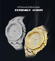 China Hip Hop Luxury Fully Ice Out Men's Watch Iced Cz VVS Custom Bling Gold Diamond for sale