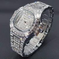 China Luxury Hip Hop Fully Ice Out Custom Bling Men's Watch Iced Round Silver Diamond for sale