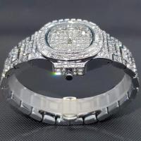 China Luxury Hip Hop Fully Ice Out Custom Bling Men's Watch Iced Round Silver Diamond for sale