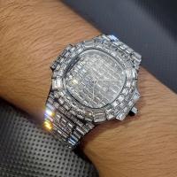 China Luxury Hip Hop Fully Ice Out Custom Bling Men's Watch Iced Round Silver Diamond for sale