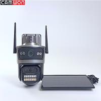 China 4MP Dual Lens Solar PTZ Security Camera 9W Panel 15600mAh Battery AOV 24h Recording Outdoor WiFi CCTV for sale