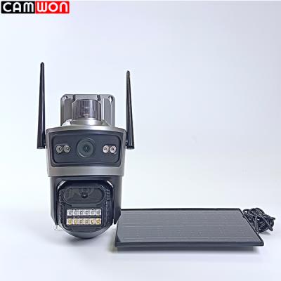 China 4MP Dual Lens Solar PTZ Security Camera 9W Panel 15600mAh Battery AOV 24h Recording Outdoor WiFi CCTV for sale