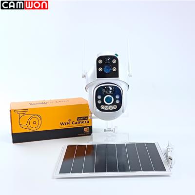 China Outdoor WiFi Solar Camera 2K 4MP Dual Lens PTZ Security Camera with 8W Solar Panel and 12000mAh Battery for sale