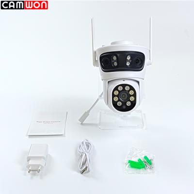 China Tuya 6MP 3 Lens WiFi Security Camera Night Vision Pan Tilt Outdoor Surveillance 5V DC for sale