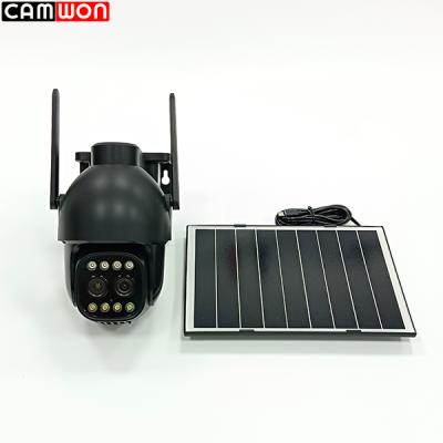 China 4MP Solar Powered Surveillance CCTV Security Camera With AOV PTZ Dual Lens for Outdoor for sale