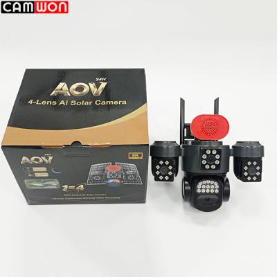 China Factory Outdoor PTZ 8MP 4G Solar Camera Home Security 4 Lens AOV Solar Battery Camera for sale