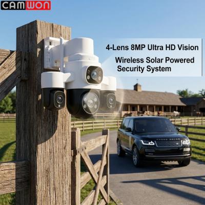 China Solar Security Camera Outdoor Wireless With 4-Lens 8MP 4G 16000mAh Battery AOV Camera for sale