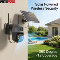 China 4MP Solar Powered Surveillance CCTV Security Camera With AOV PTZ Dual Lens for Outdoor for sale