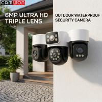China Factory Wholesale 6MP 3 Lens Tuya APP Outdoor Security 3 Screen WiFi Smart Home Camera for sale