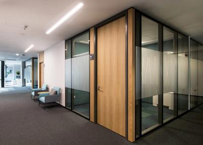 China Stick Frosted Logo Customized Glass Wall Partition With Solid Door Equipment Belt For Accessories for sale