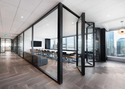 China Sound Insulation Glass Partition Wall Flexible Folding Door Single Glass Full View Framed for sale