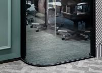 China Curved Glass Partition Wall L Shape Space Double Glass Acoustic Frameless Style With Switch Panel for sale