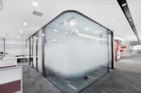 China Curved Glass Single / Double Glass Aesthetic Partition Wall System For Meeting Room Frosted Glass Privacy With Logo for sale