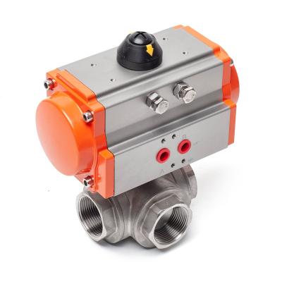 China Pneumatic three-way flanged ball valve L type  T type for sale