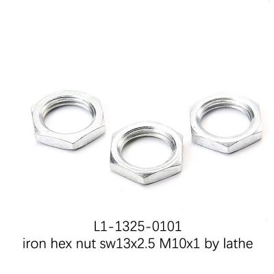 China High Strength Iron Hex Nut M10x1 SW13 2.5mm Precision Lathe Machined for Lighting Fixtures for sale