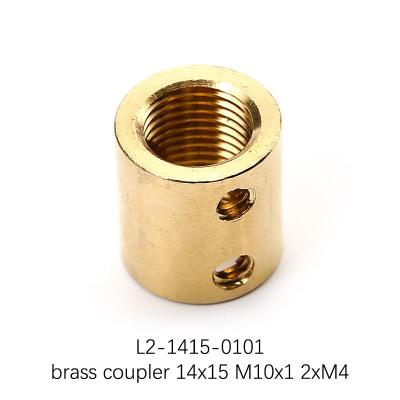 China Brass Threaded Pipe Coupler Fittings 14x15mm M10x1 2xM4 for Lighting Fixtures for sale