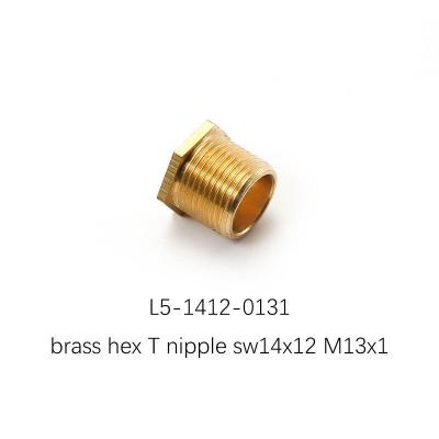 China Hexagonal Brass T Nipple SW14x12 M13x1 Threaded Connector for Lighting Fixtures for sale