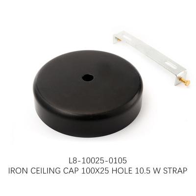 China Anti Corrosion Iron Ceiling Cap 100mm x 25mm with Strap 10.5mm Hole for Pendant Light Mounting for sale