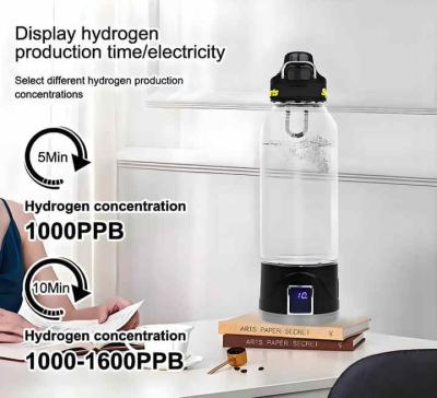 China Portable 1000ml Hydrogen Rich Water Bottle Generator SPE PEM Technology Hydrogen Water Cup 1600ppb for sale