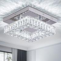 China Factory Square Flush Mount Crystal Chandelier Ceiling Fan For Kitchen Bathroom for sale