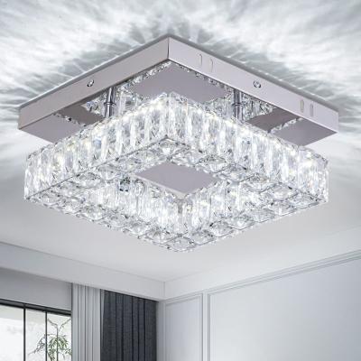 China Factory Square Flush Mount Crystal Chandelier Ceiling Fan For Kitchen Bathroom for sale